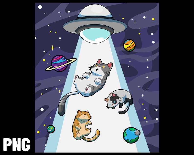 Cat Ufo Png Sublimation Clipart Illustration Free Commercial Use - Etsy