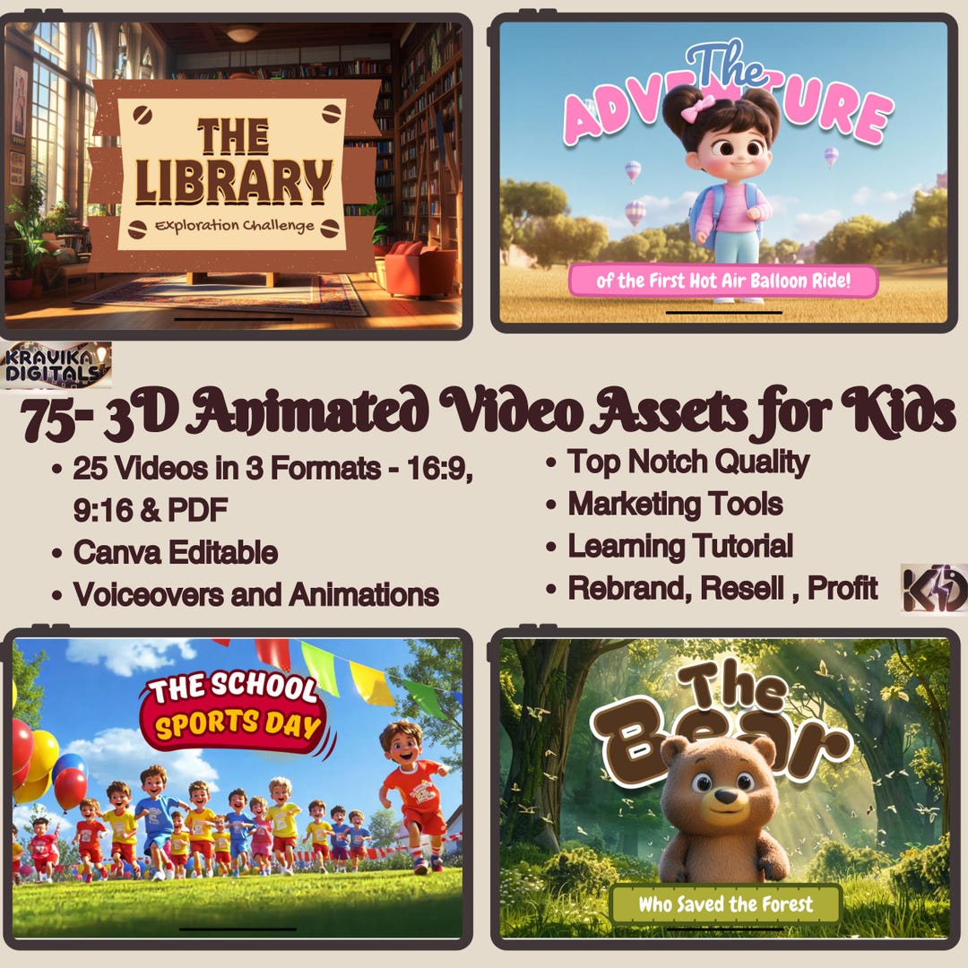 PLR| 75+ 3D Animated Video Assets for Kids W/ Voiceovers | VOL. 2 ...