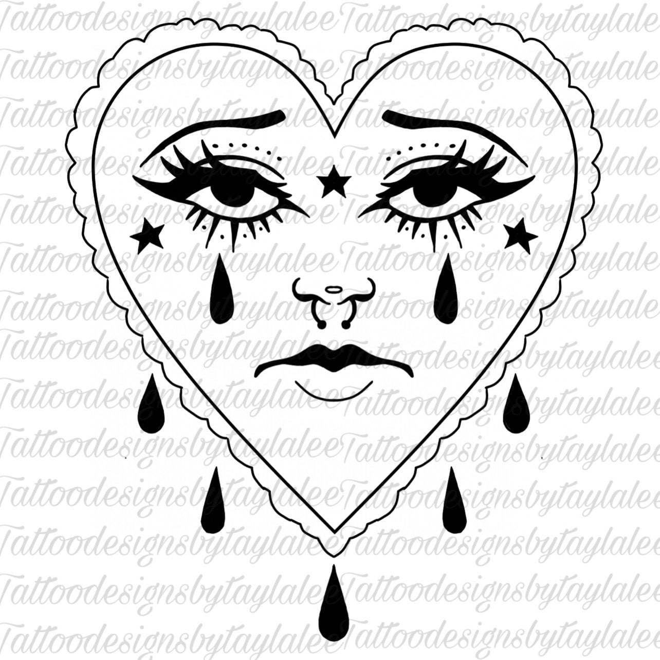 Crying Heart Tattoo Design - Etsy