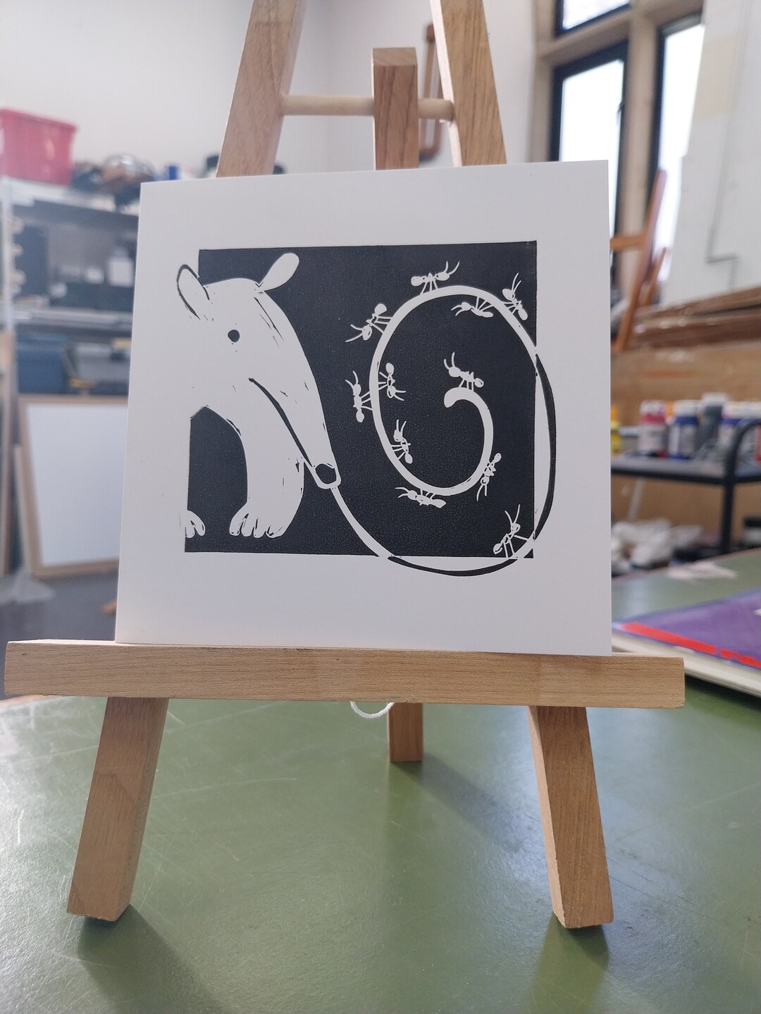 Cute Handmade Anteater With Ants Linoprint Card, Greetings Card, Many ...