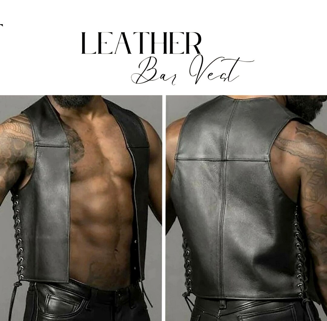 Premium Handmade Black Leather Bar Vest for Men Biker Style - Etsy