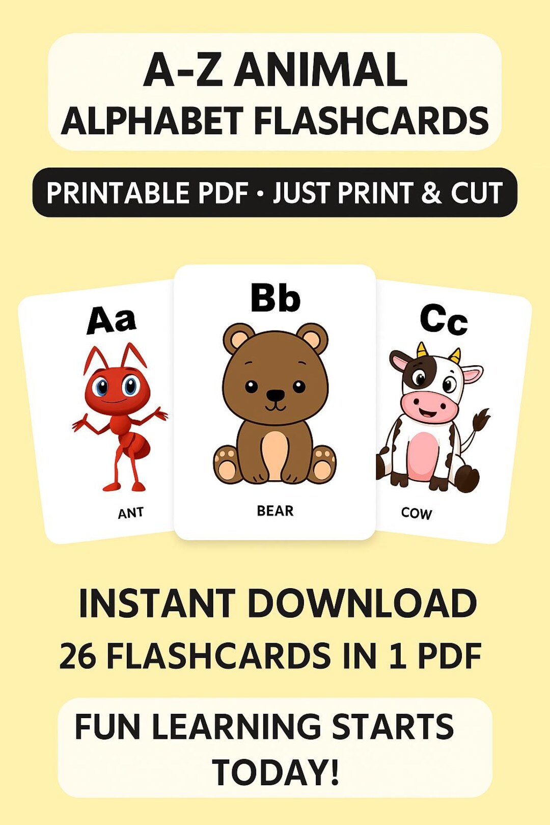 A-Z Animal Alphabet Flashcards Printable – ABC Cards for Toddlers ...