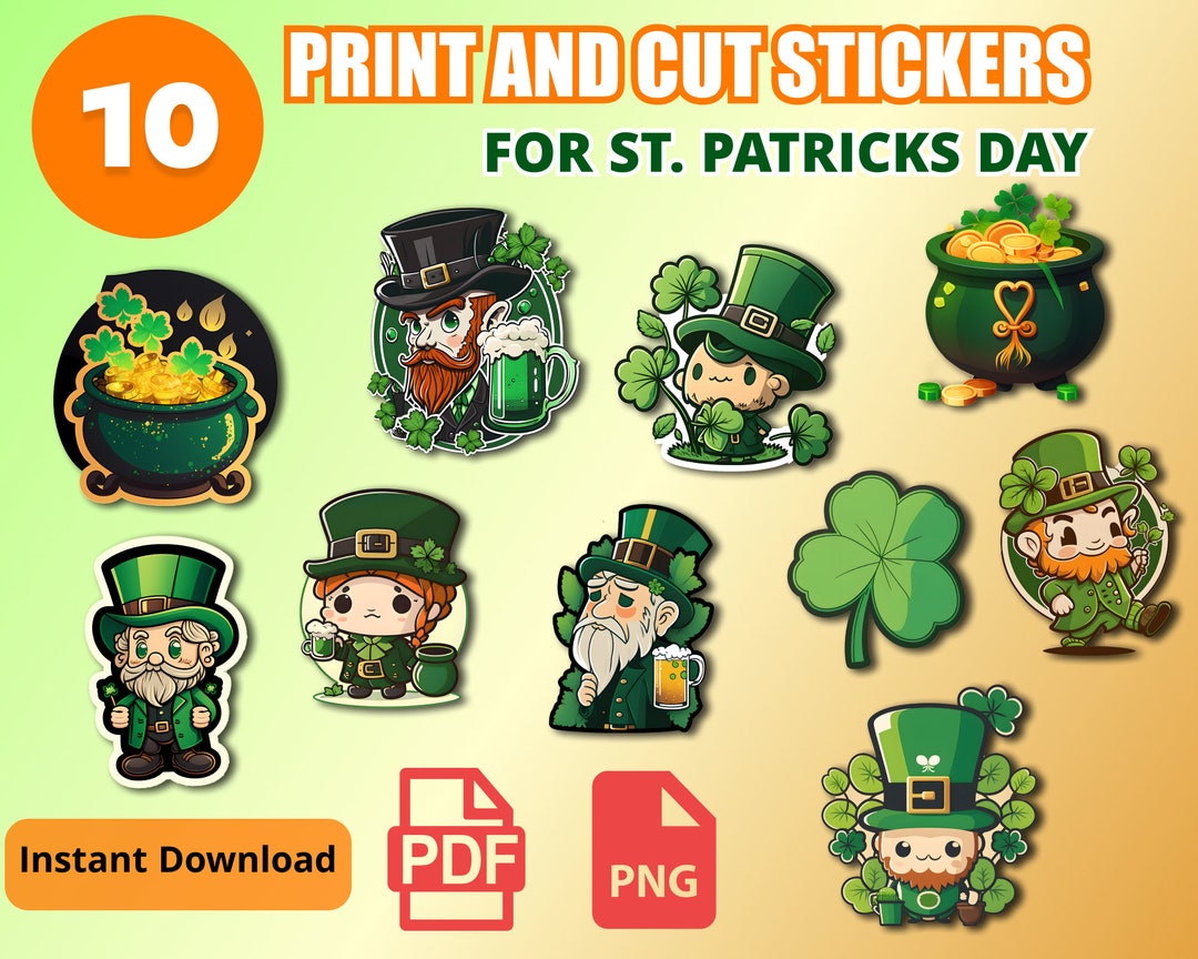 ST PATRICKS DAY Digital Stickers Png Bundle, Gnome Png, Printable ...
