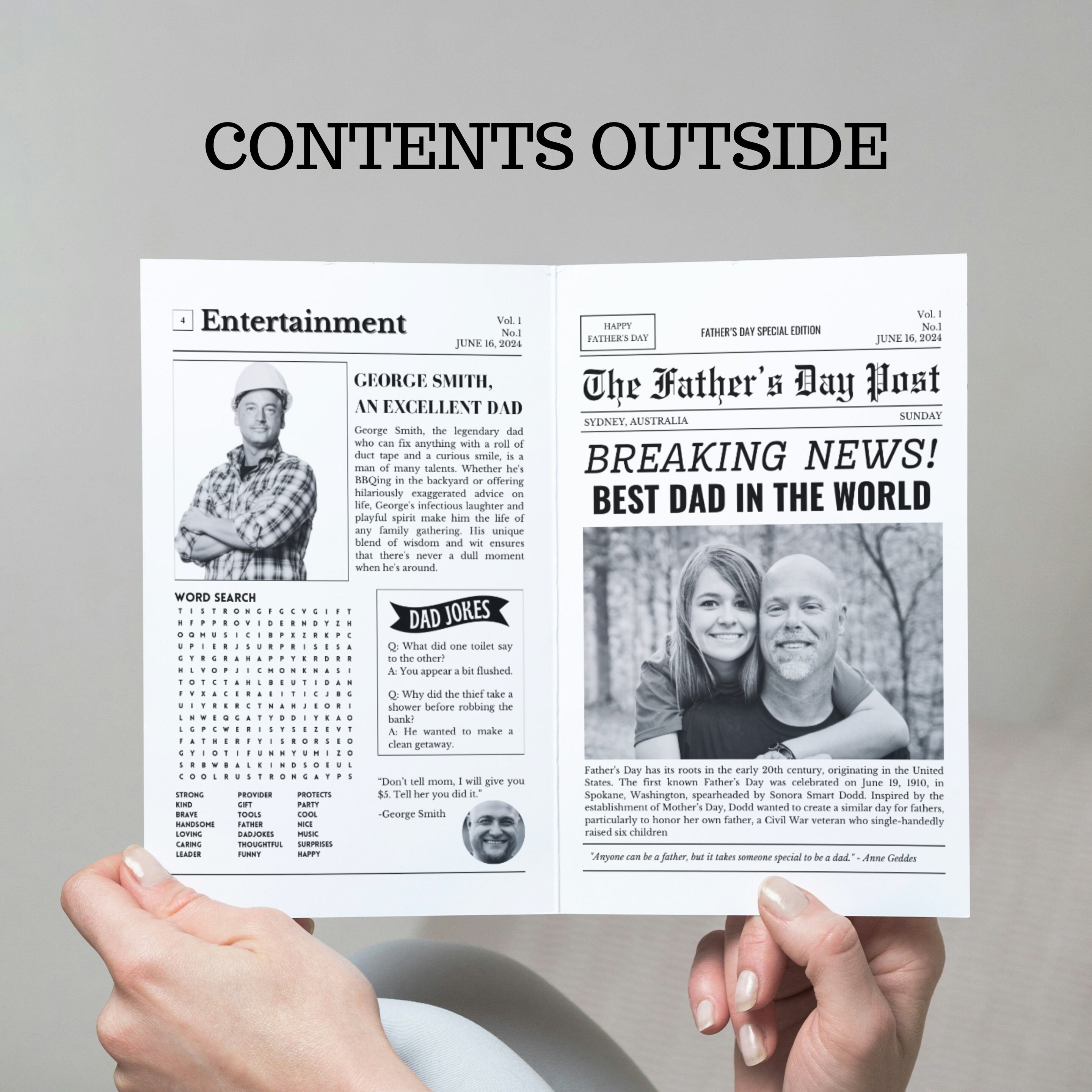 Fathers Day Newspaper Gift From Daughter Son Editable Template Presents ...