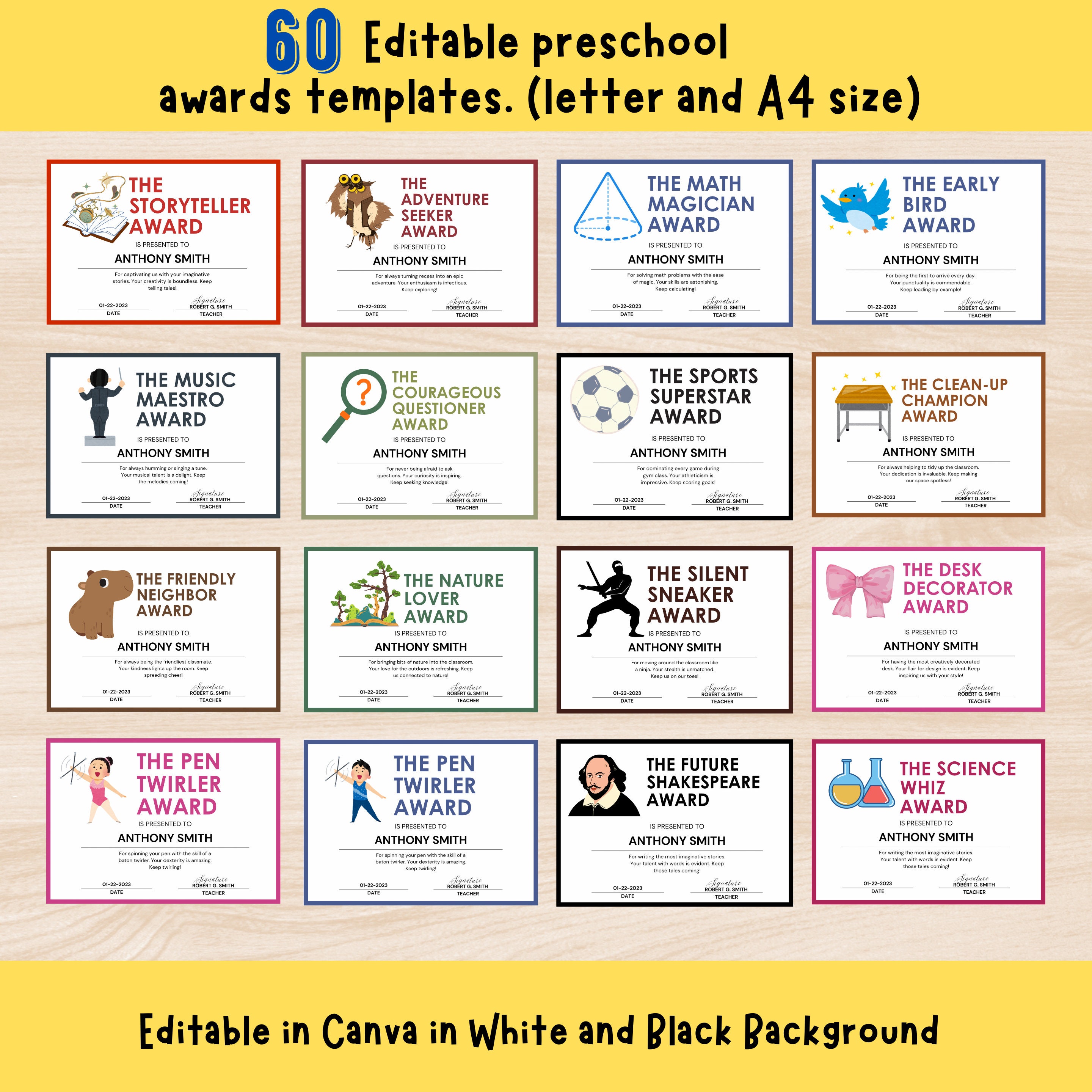 Funny Classroom Awards Editable Template Preschool Kindergarten Grade ...