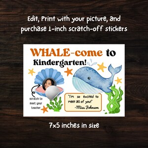 Meet the Teacher Whale Scratch off Postcard Editable Template Back to ...