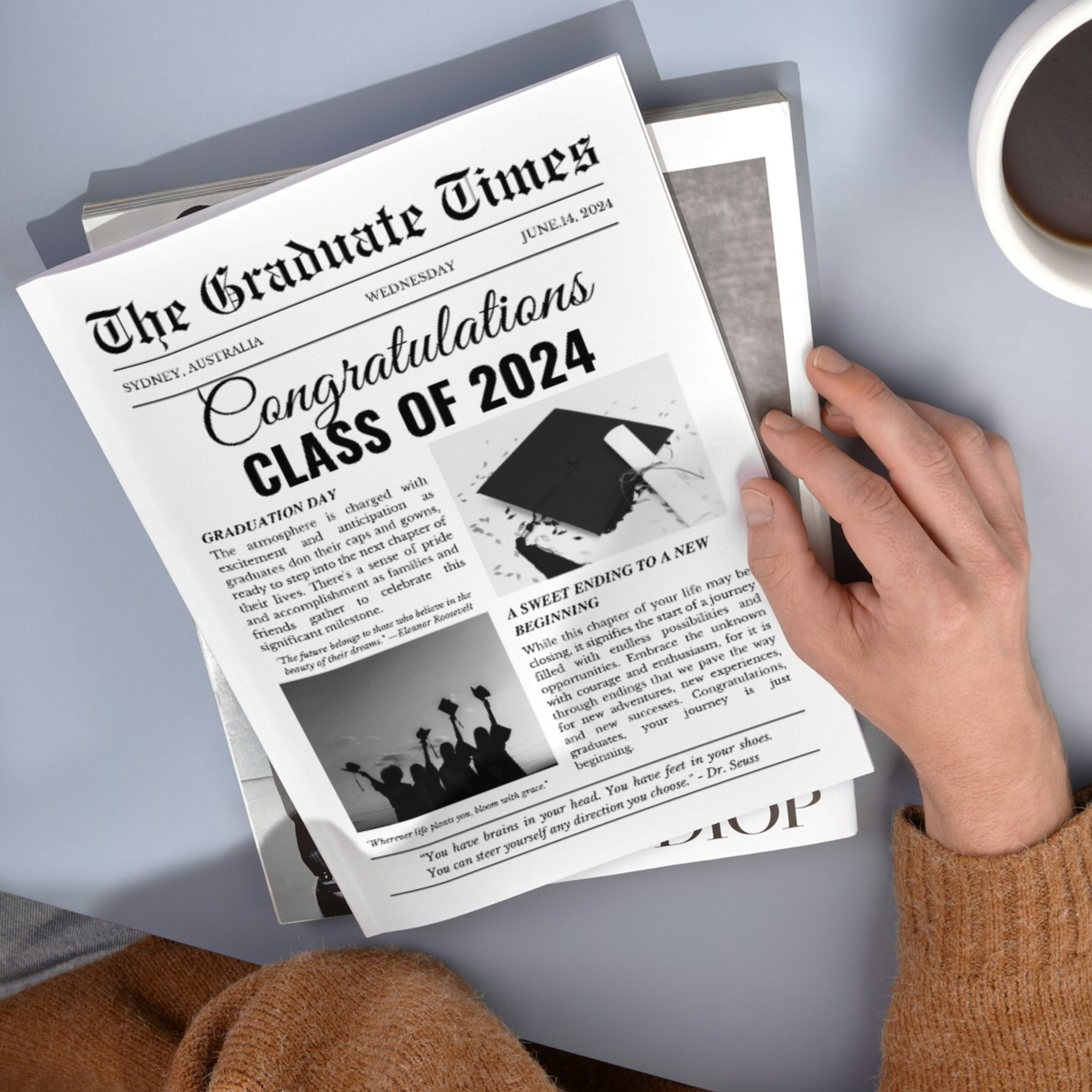 Graduation Newspaper Bouquet Wrap Template Editable Canva Template ...