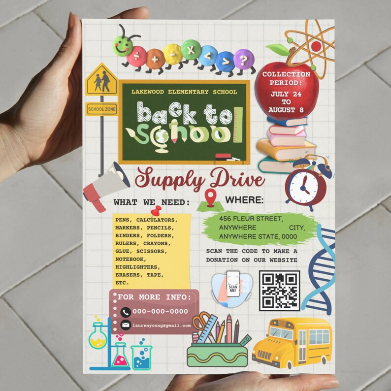 School Supply Drive Flyer With QR Code Editable Template Canva ...