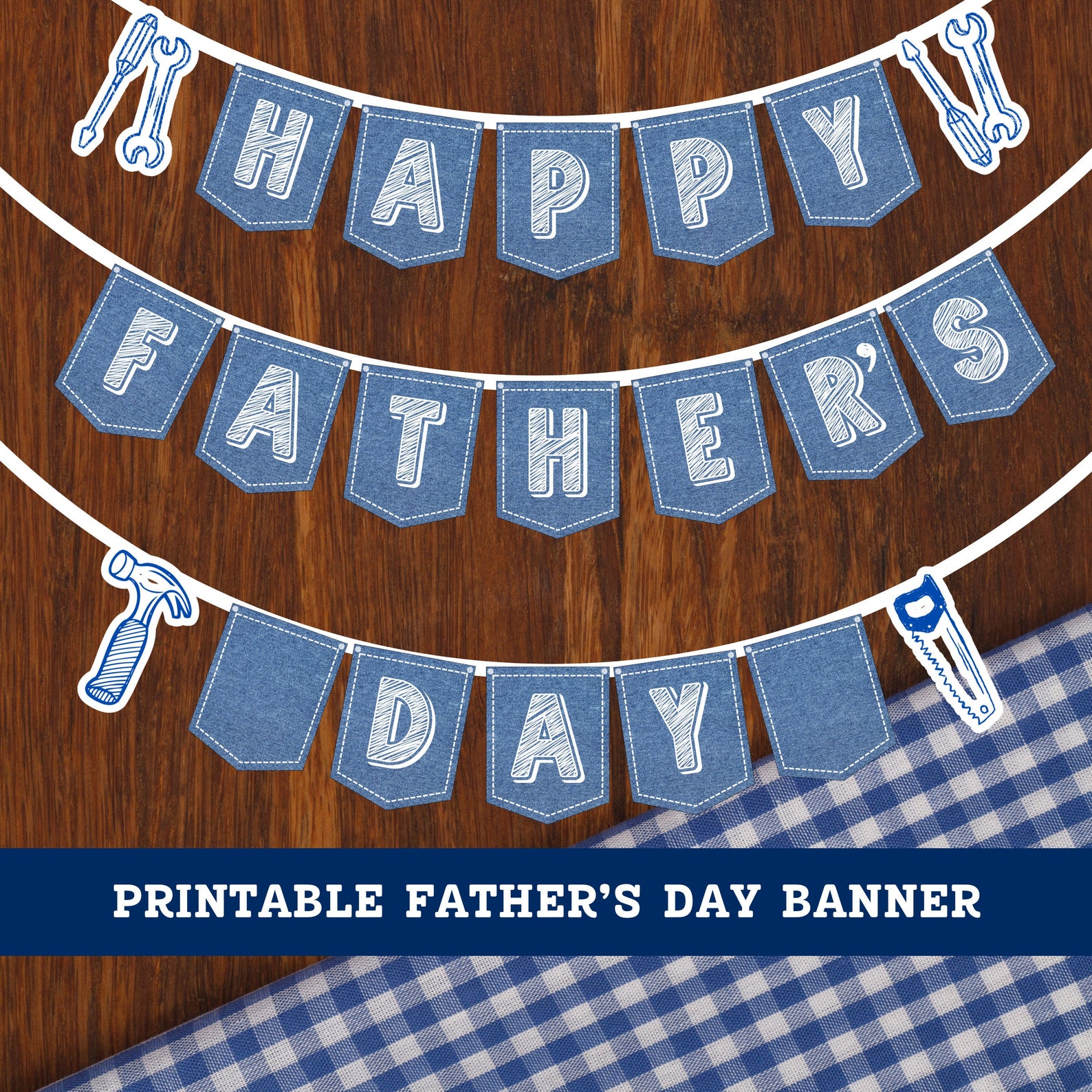 Fathers Day Banner Printable Party Decoration Instant Download Denim ...