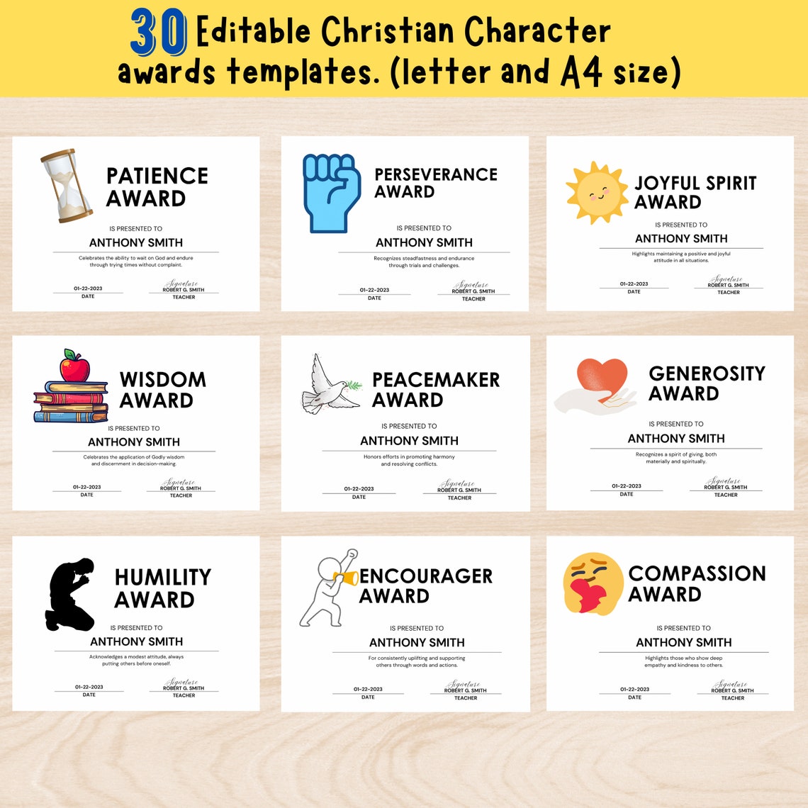 Christian Character Awards Certificate Template Editable Canva Award ...
