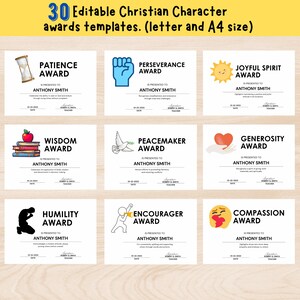 Christian Character Awards Certificate Template Editable Canva Award ...