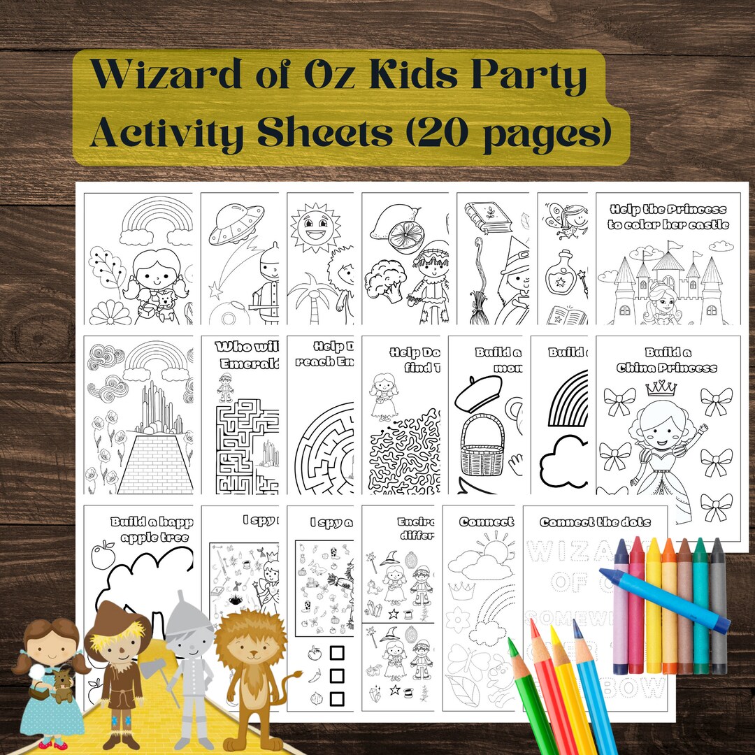 Wizard of Oz Printable Activity Sheets Kids Party Coloring - Etsy UK