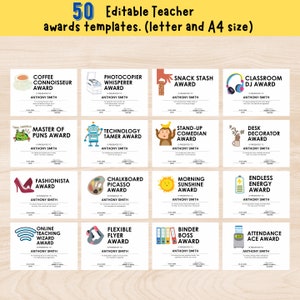 Teacher Awards End of Year Certificates Editable Template Funny Award ...