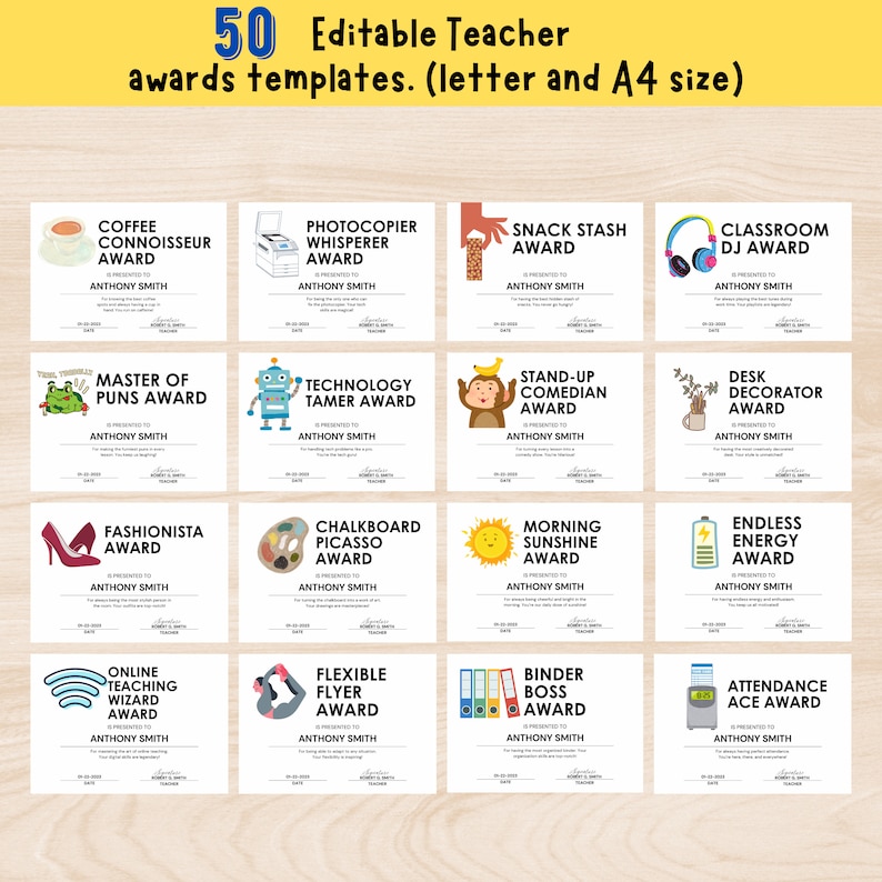 Teacher Awards End of Year Certificates Editable Template Funny Award ...