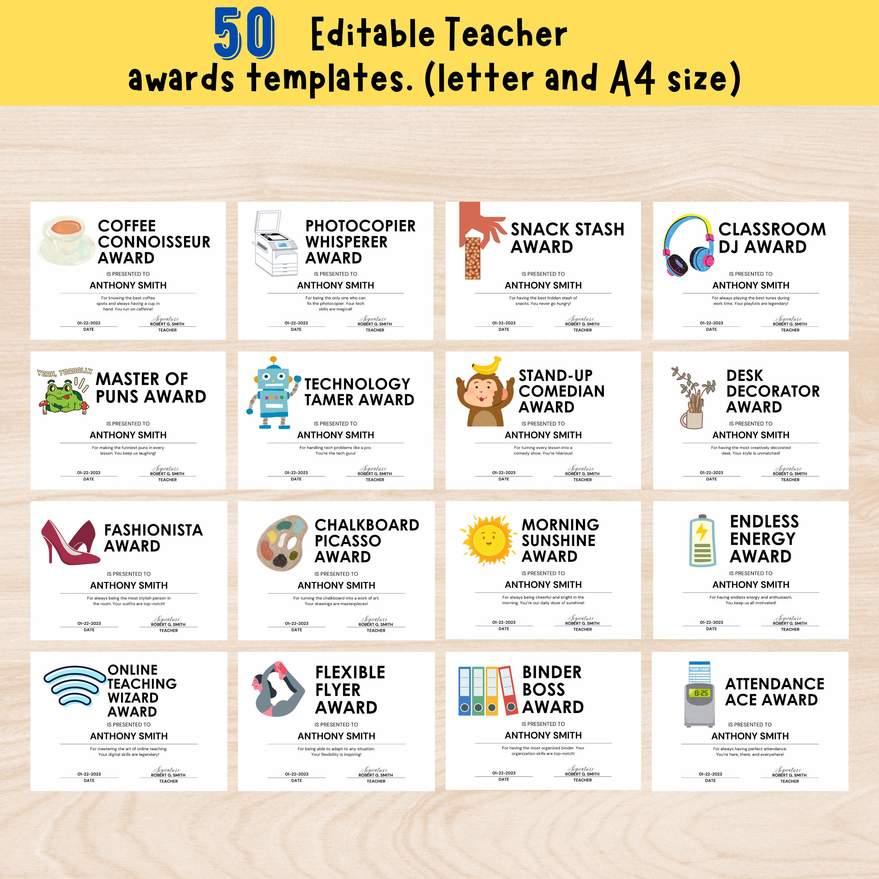Teacher Awards End of Year Certificates Editable Template Funny Award ...