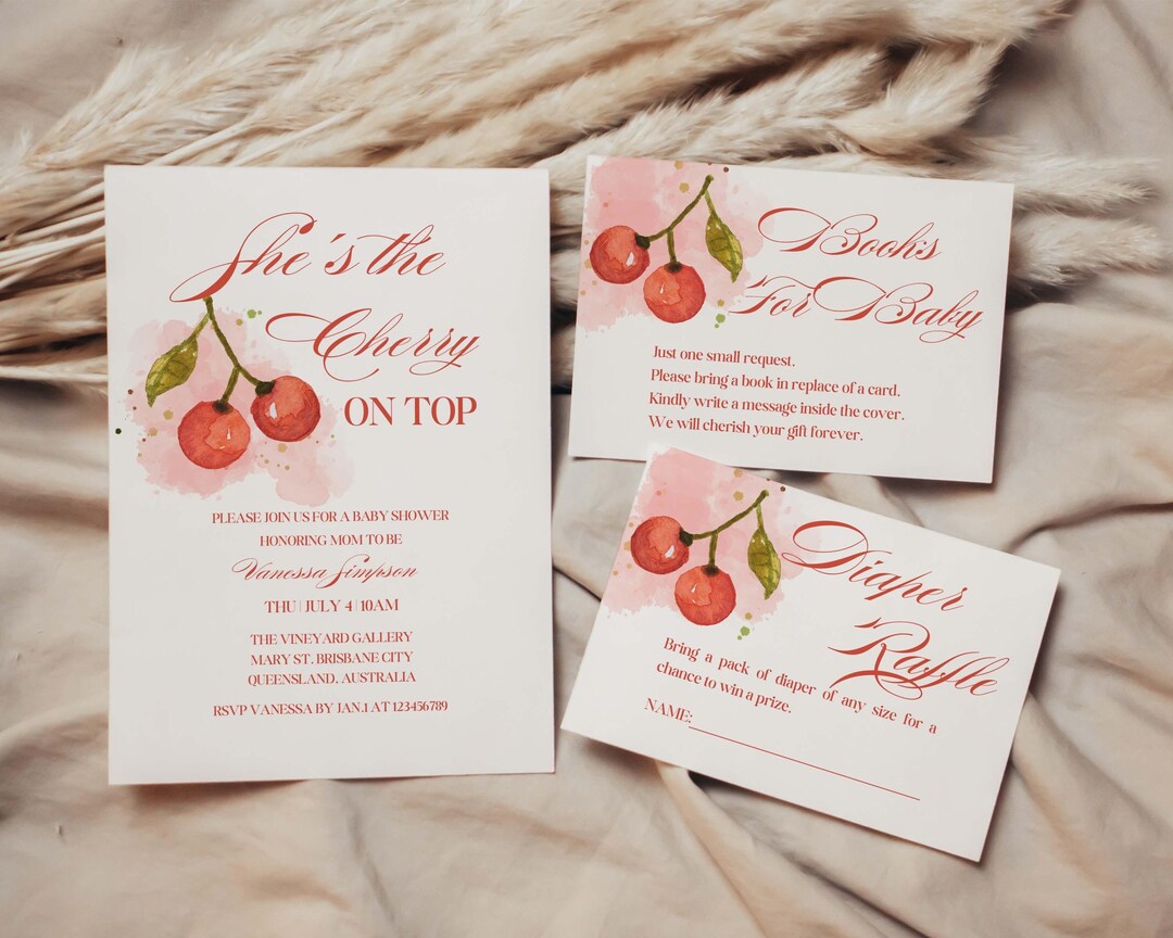 Cherry on Top Baby Shower Invitation Canva Editable Invite Pink Girl ...