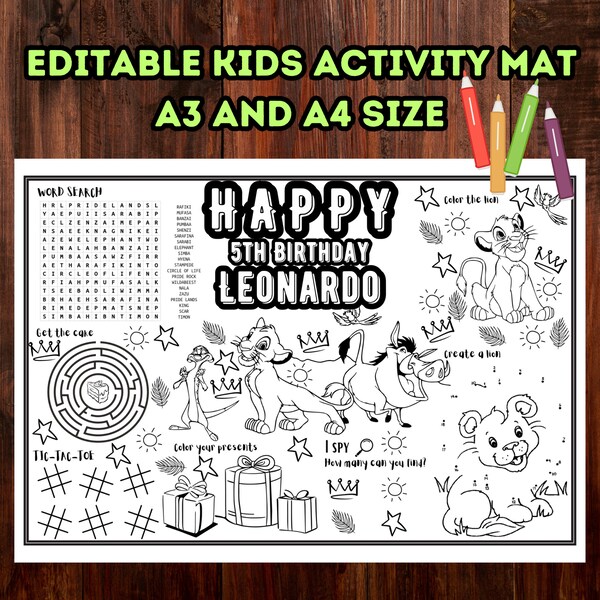 Lion King Activity Sheet - Etsy