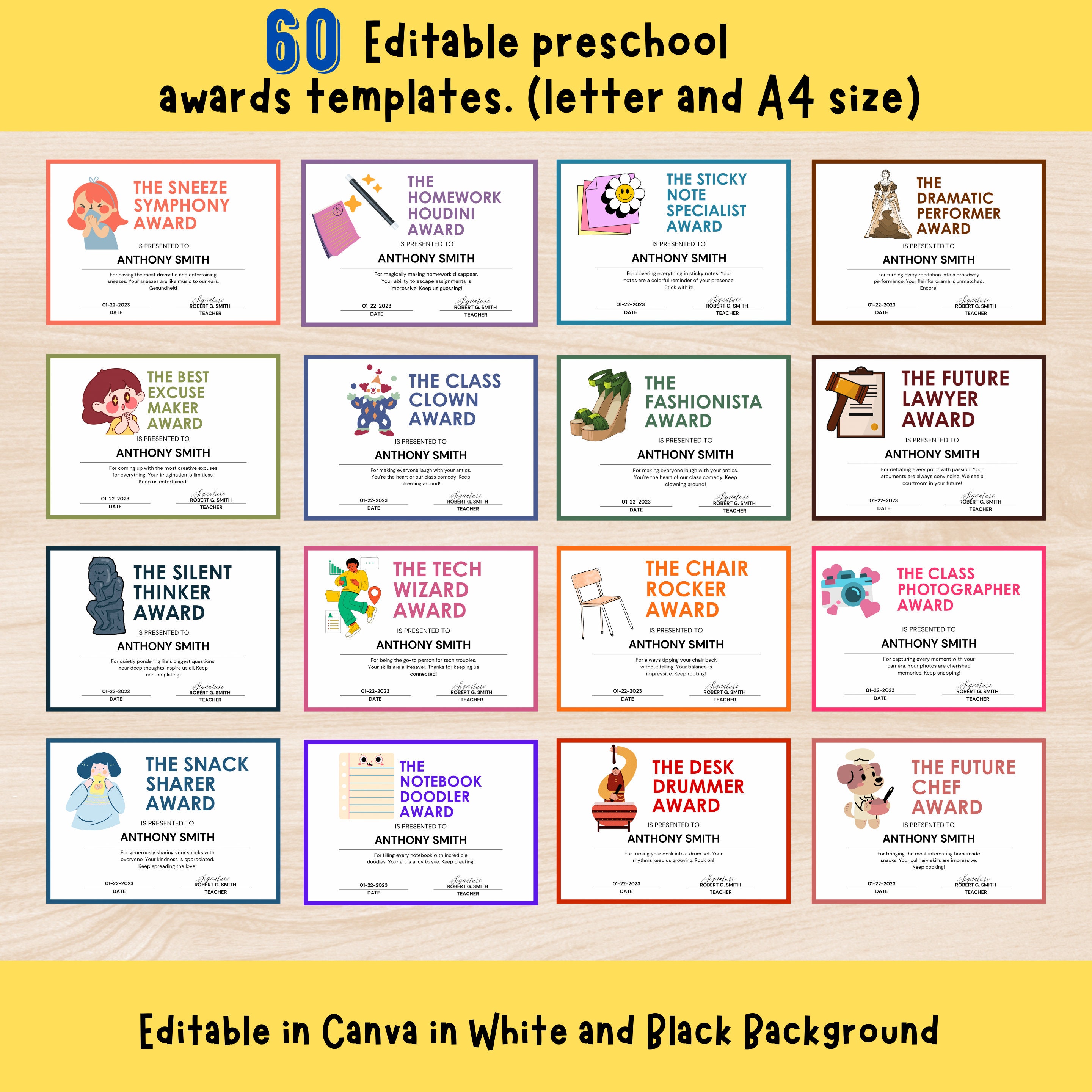 Funny Classroom Awards Editable Template Preschool Kindergarten Grade ...