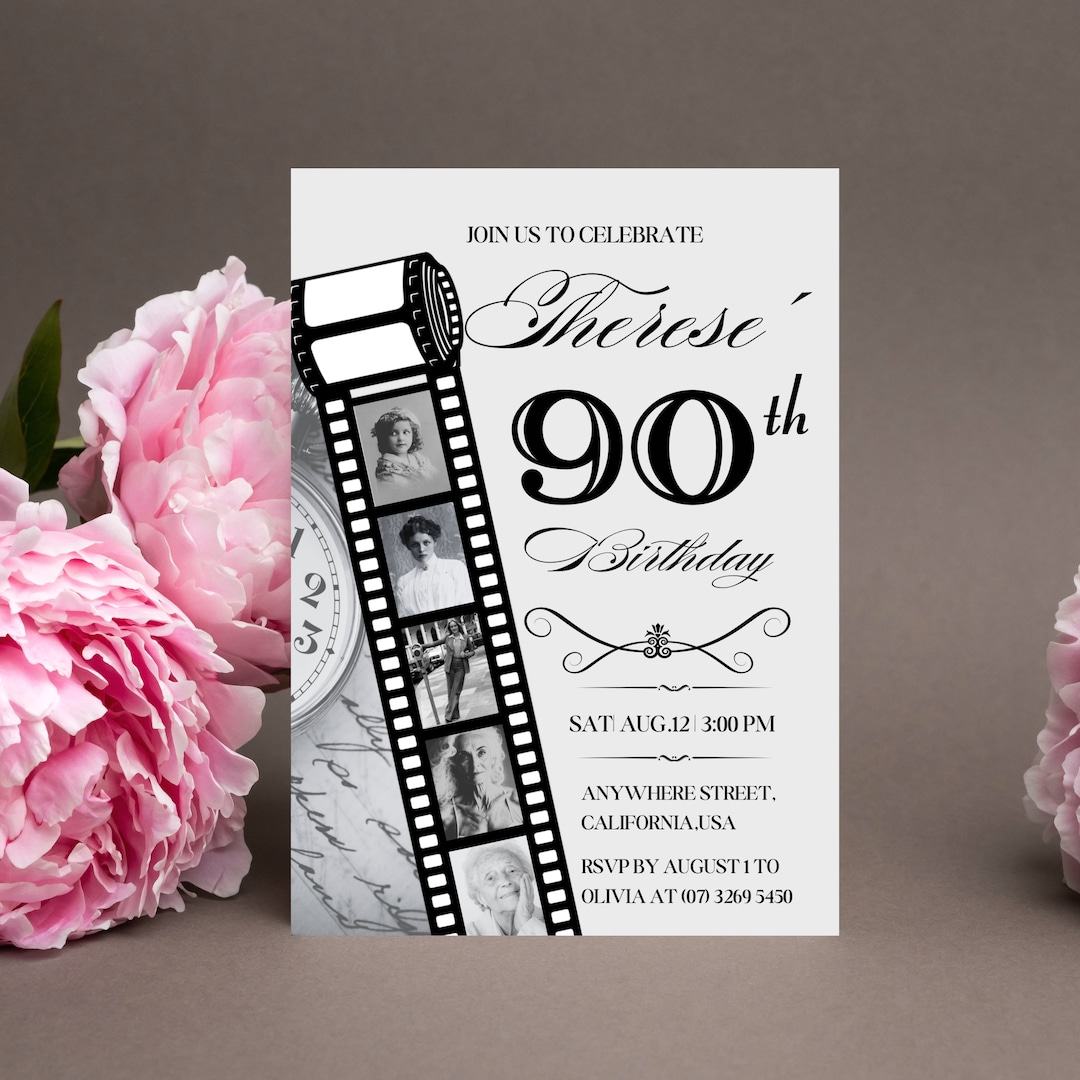 90th Birthday Invitation for Women Editable Template 90th Bday Party ...