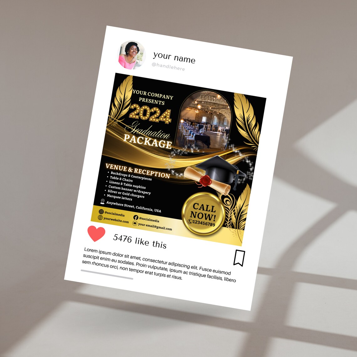 Graduation Venue Flyer Template Editable Canva Flyer for Social Media ...