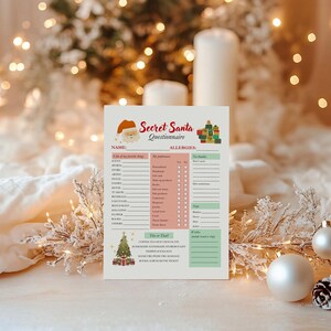 Secret Santa Questionnaire Edit Editable Printable Canva With Sign-up ...