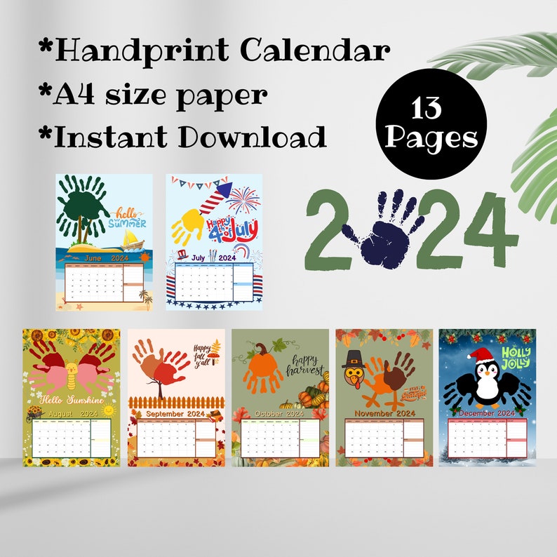Handprint Calendar 2024 Preschool Calendar 2024 Printable Calendar 2024 ...