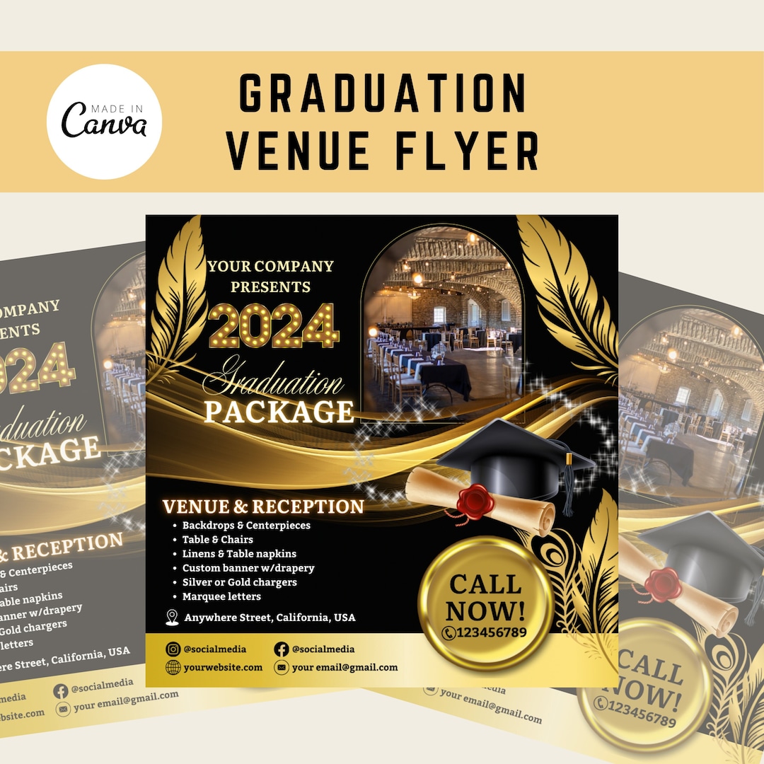 Graduation Venue Flyer Template Editable Canva Flyer for Social Media ...
