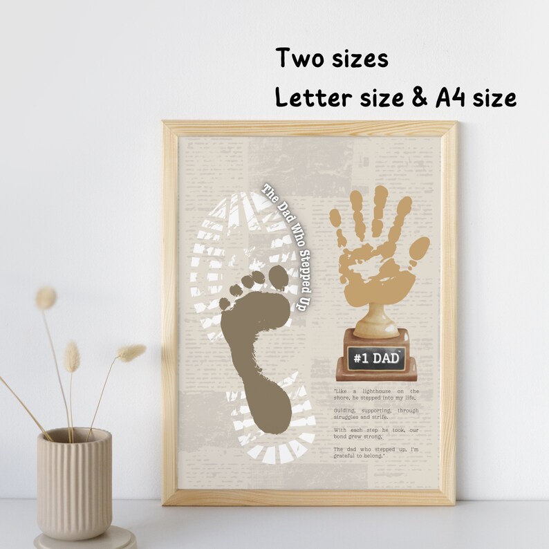 Stepped up Dad Fathers Day Footprint Handprint Craft Stepdad Gift ...