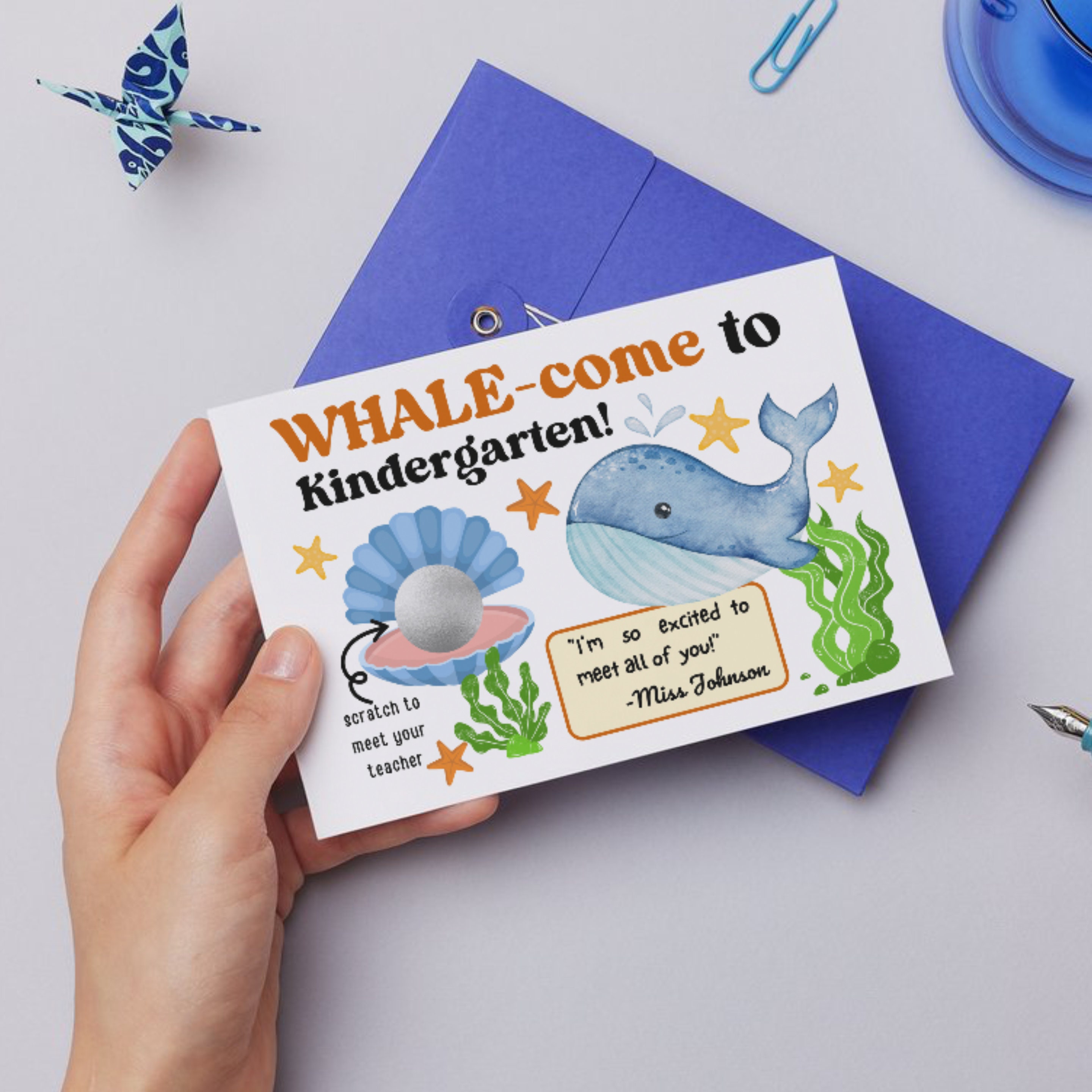 Meet the Teacher Whale Scratch off Postcard Editable Template Back to ...