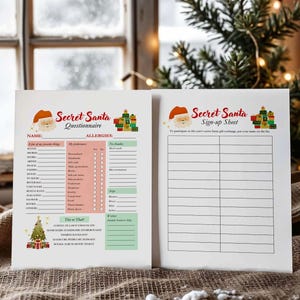 Secret Santa Questionnaire Edit Editable Printable Canva With Sign-up ...