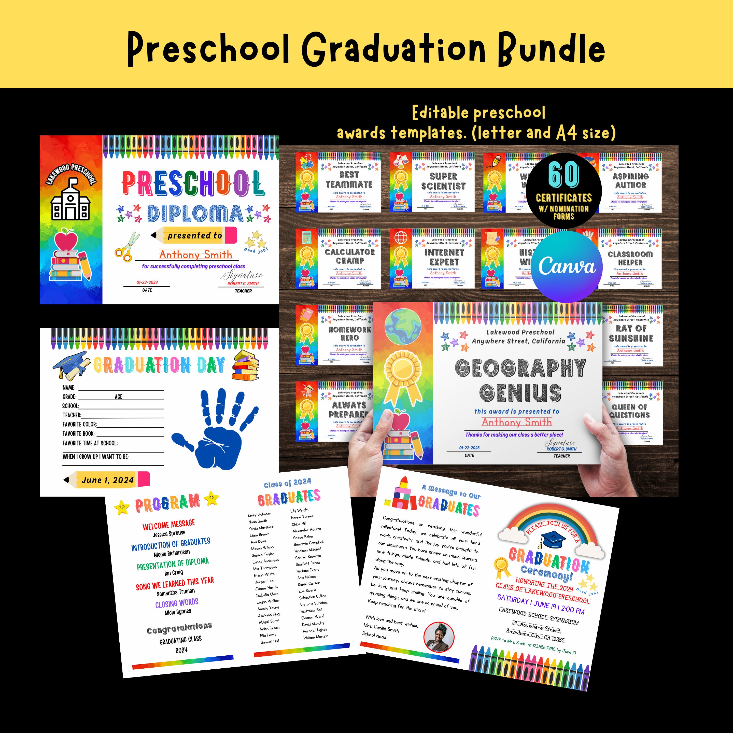 Preschool Graduation Invitation Graduate Keepsake Diploma Awards ...