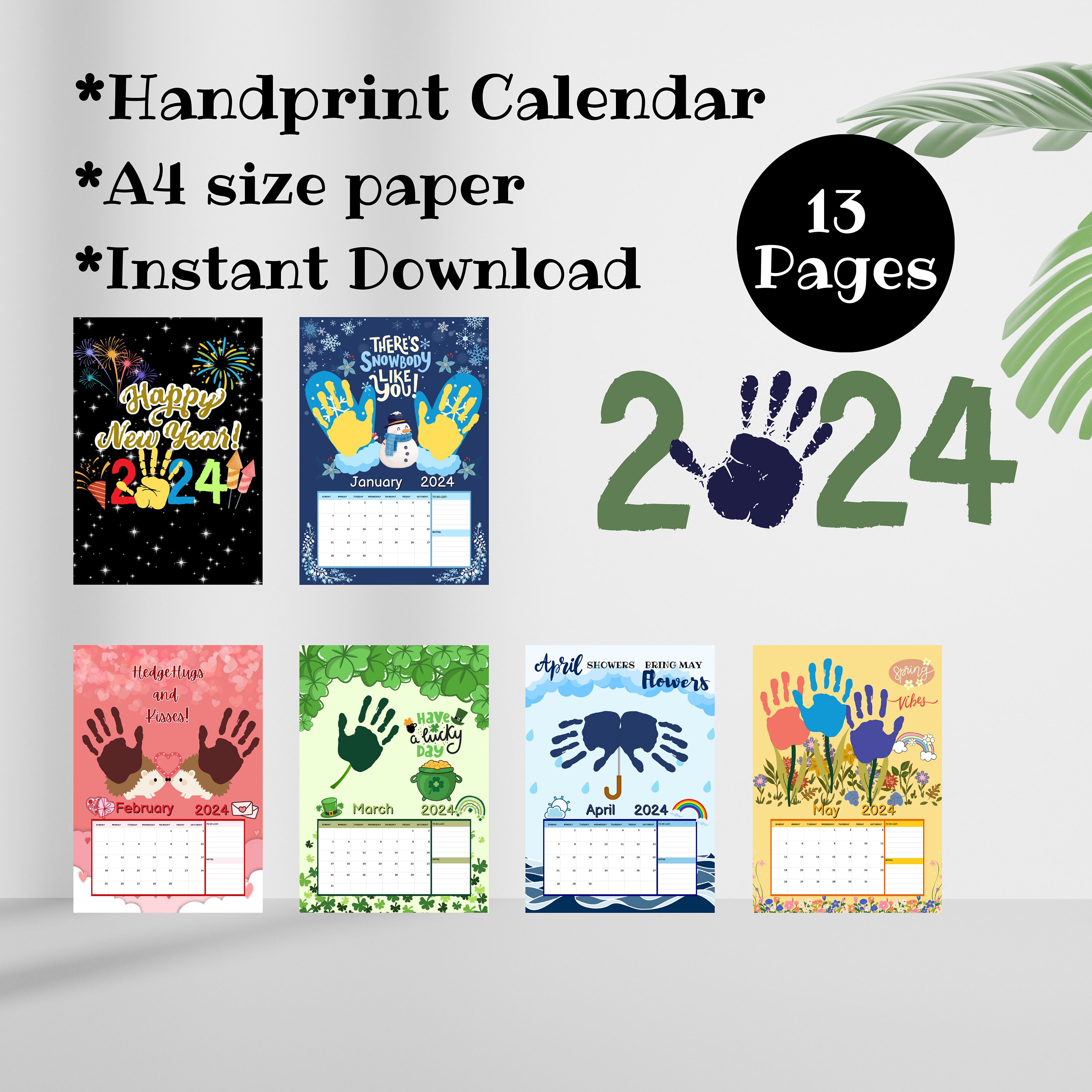 Handprint Calendar 2024 Preschool Calendar 2024 Printable Calendar 2024 ...