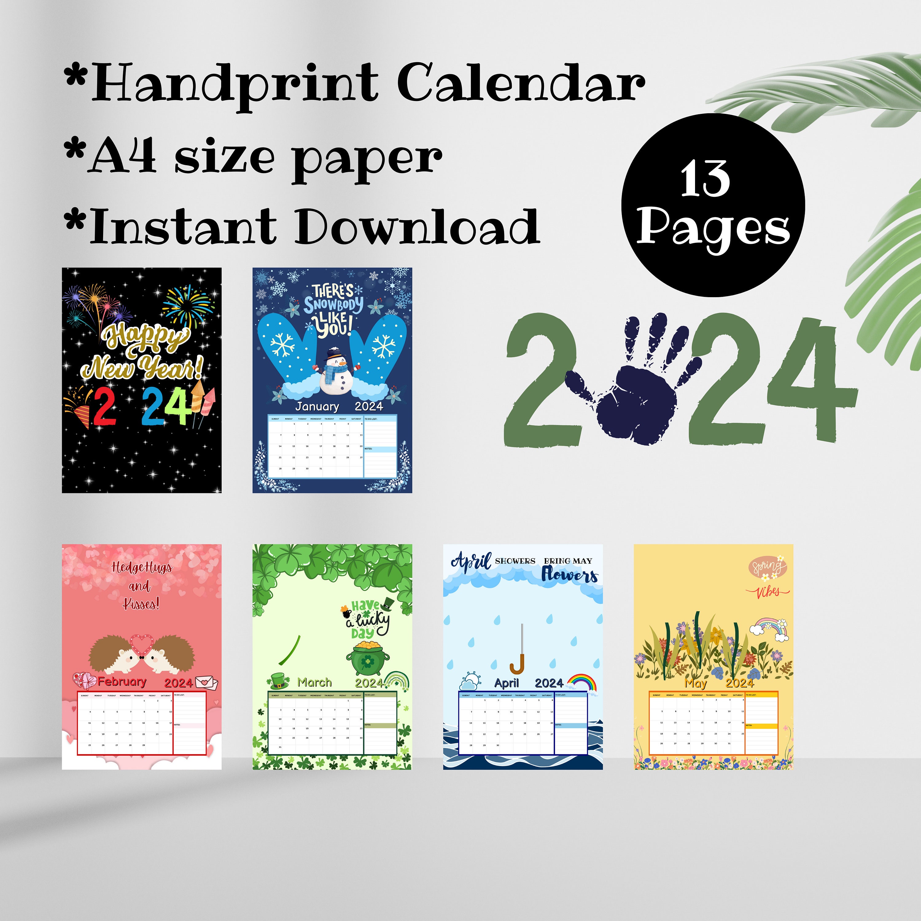 Handprint Calendar 2024 Preschool Calendar 2024 Printable Calendar 2024 ...