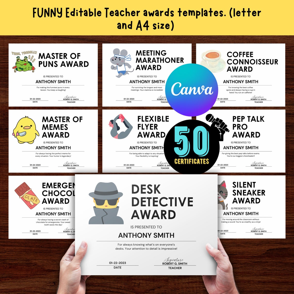 Teacher Awards End of Year Certificates Editable Template Funny Award ...