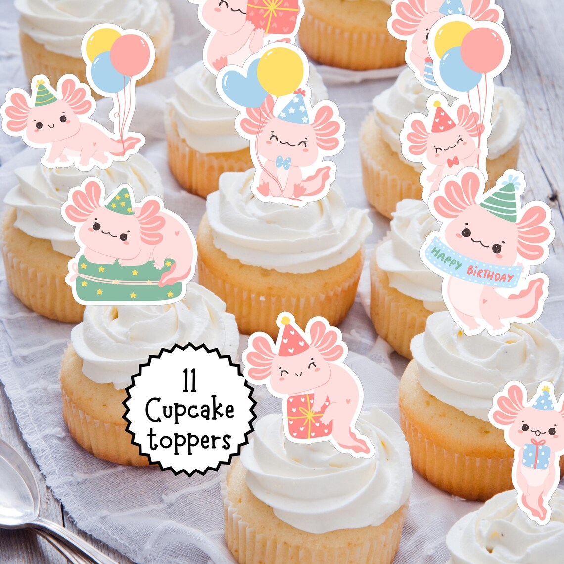 Axolotl Birthday Party Favors Cupcake Topper Cake Supplies Bday Decor ...
