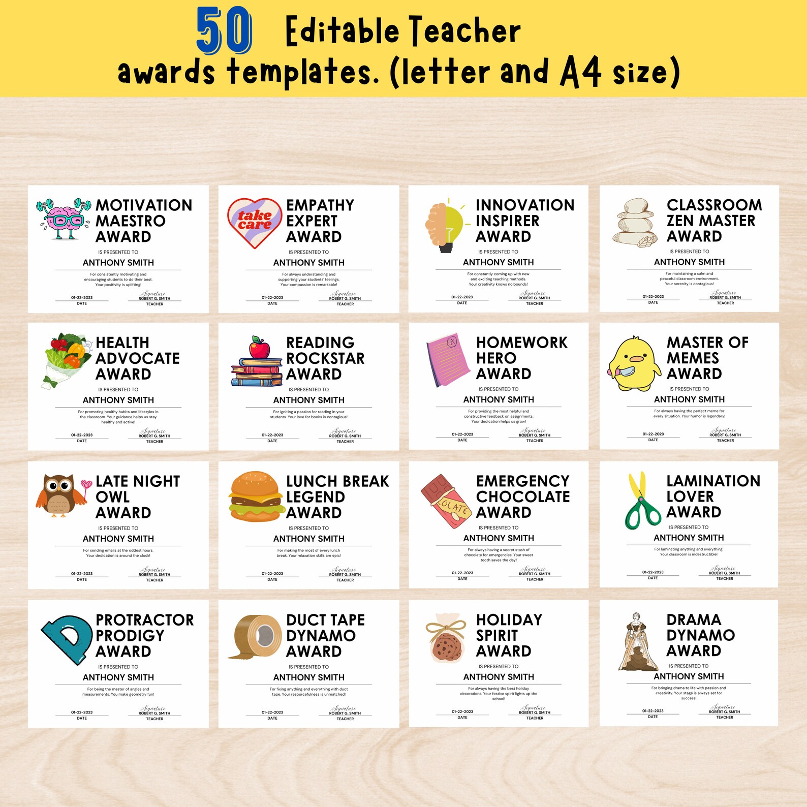 Teacher Awards End of Year Certificates Editable Template Funny Award ...