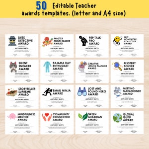 Teacher Awards End of Year Certificates Editable Template Funny Award ...