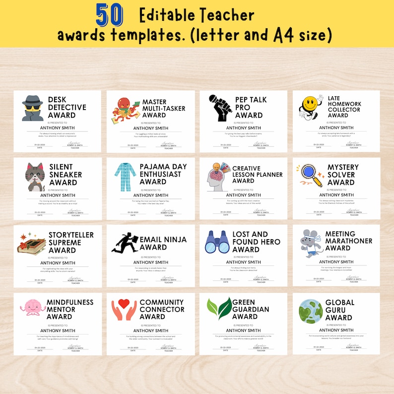 Teacher Awards End of Year Certificates Editable Template Funny Award ...