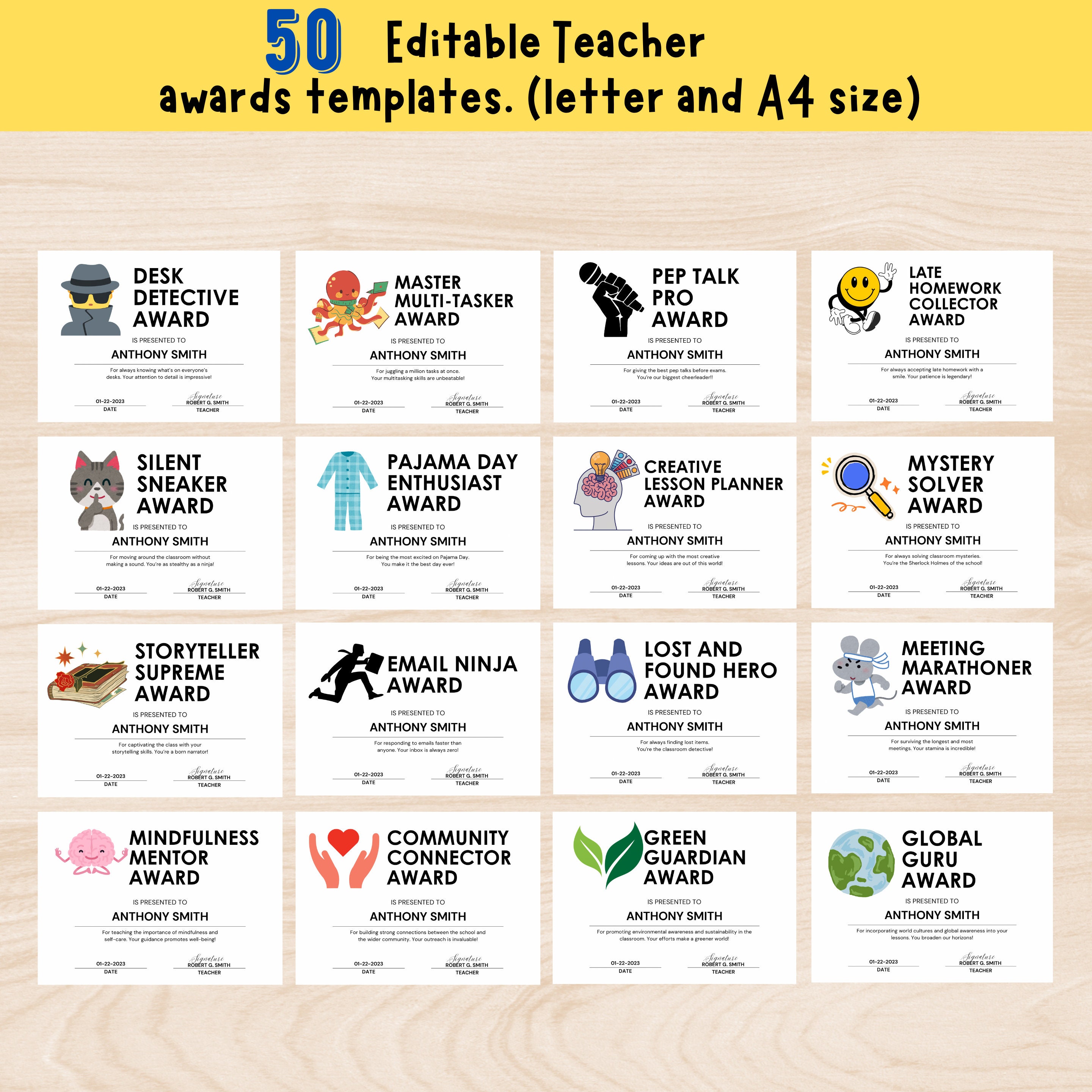 Teacher Awards End of Year Certificates Editable Template Funny Award ...