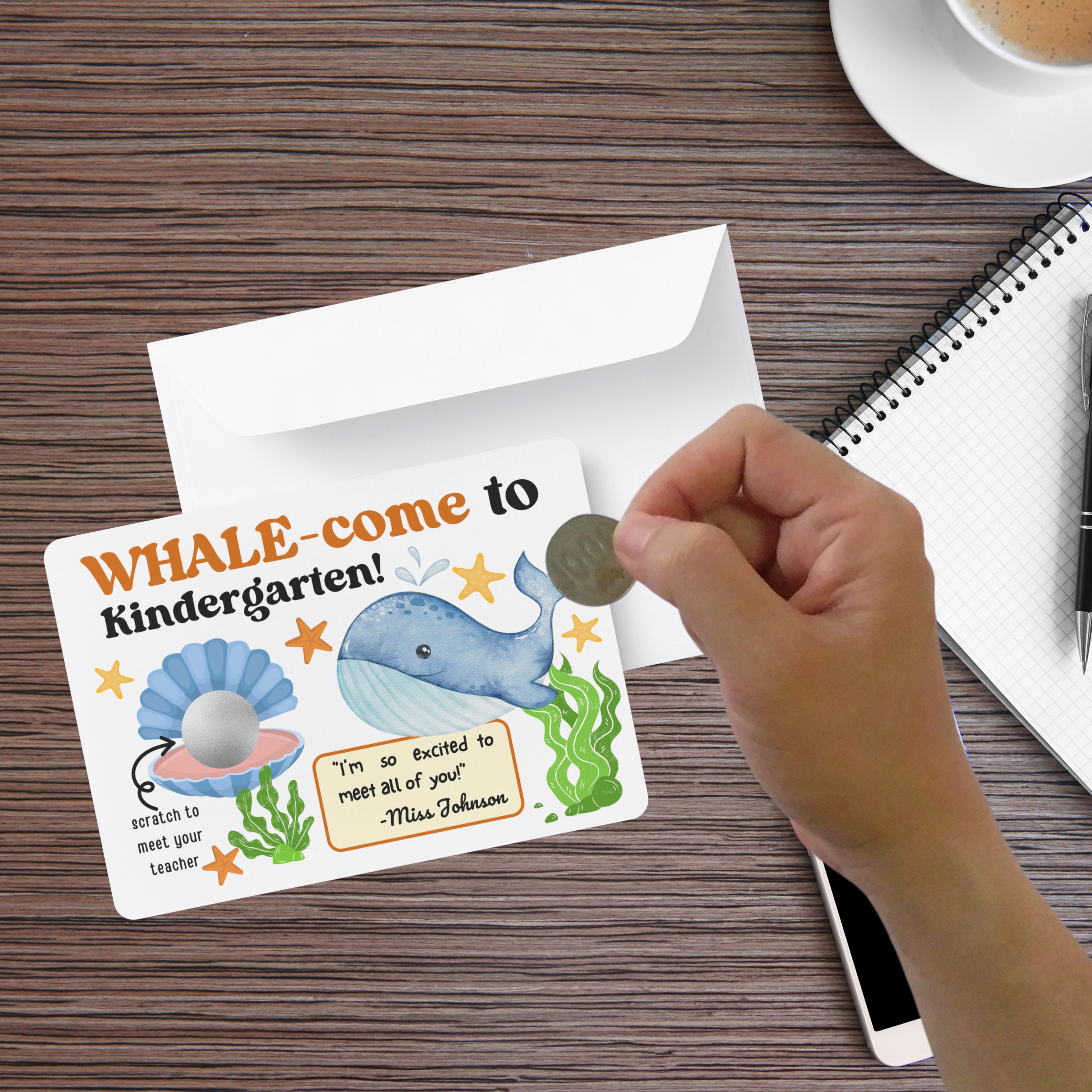 Meet the Teacher Whale Scratch off Postcard Editable Template Back to ...
