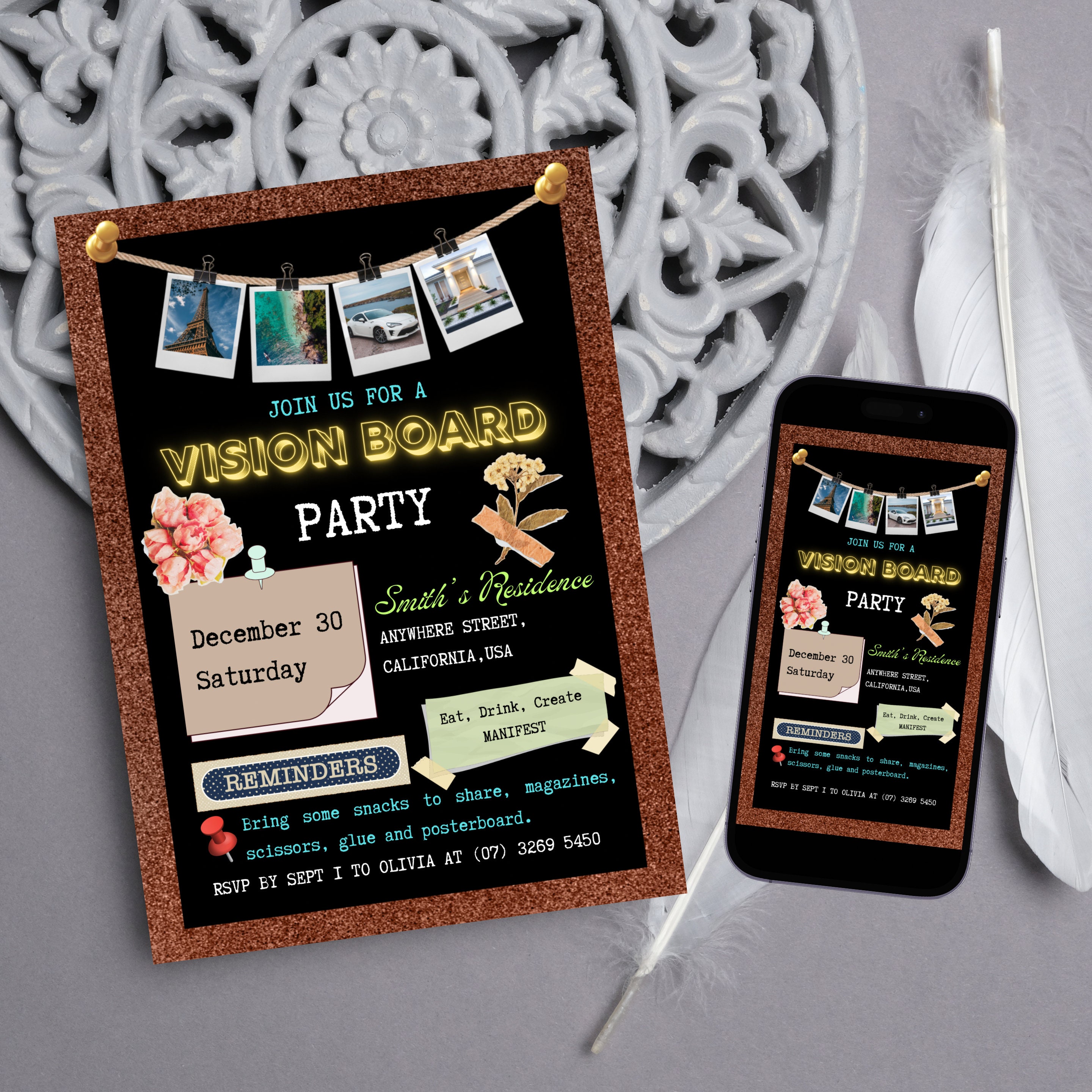 Vision Board Party Editable Template Invitation Instant Download With ...