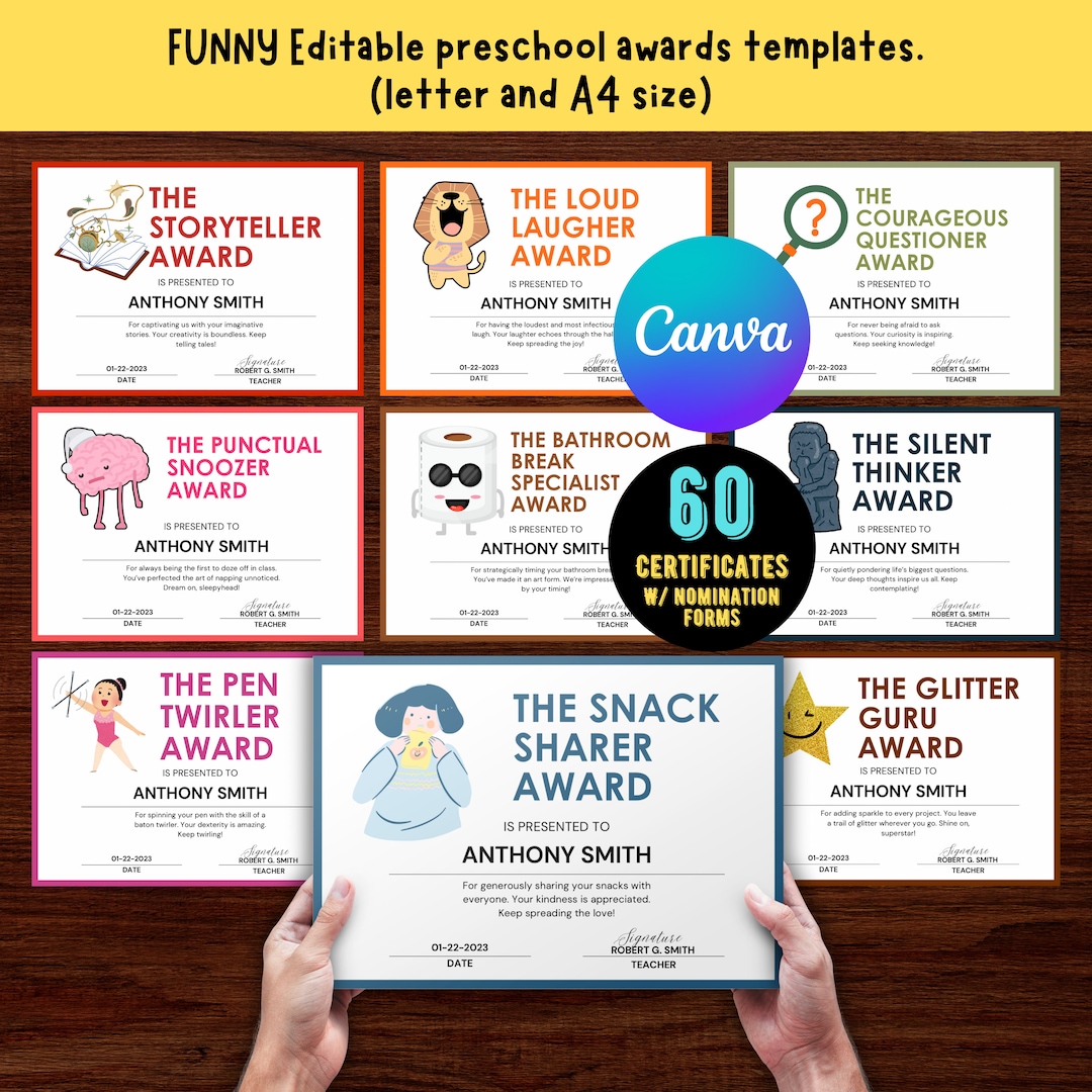 Funny Classroom Awards Editable Template Preschool Kindergarten Grade ...