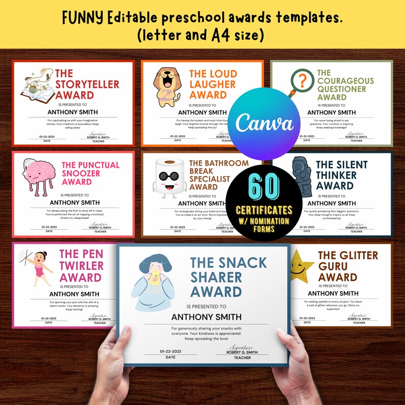 Funny Classroom Awards Editable Template Preschool Kindergarten Grade ...