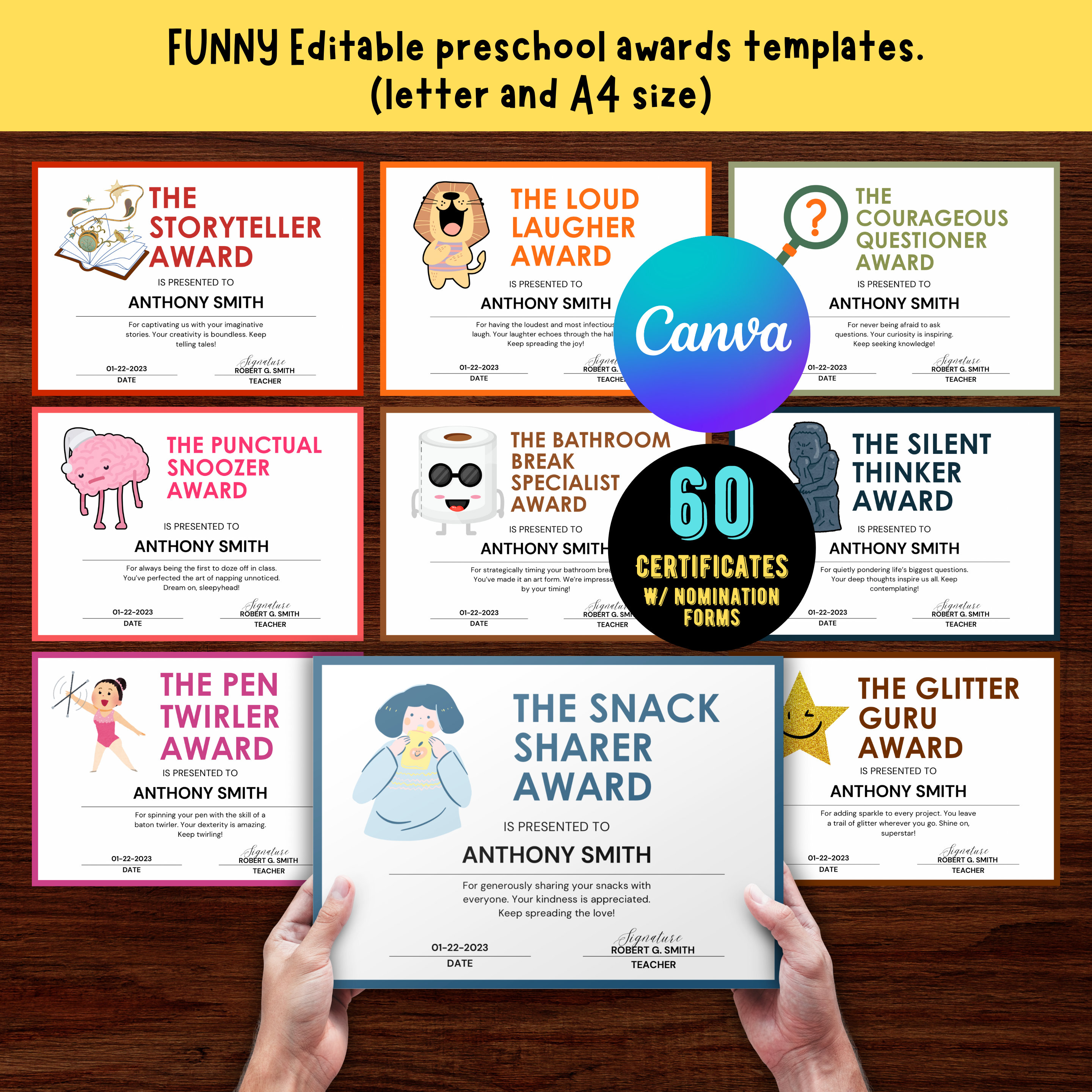 Funny Classroom Awards Editable Template Preschool Kindergarten Grade ...