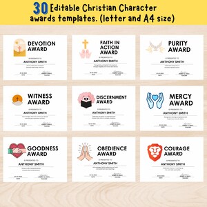 Christian Character Awards Certificate Template Editable Canva Award ...