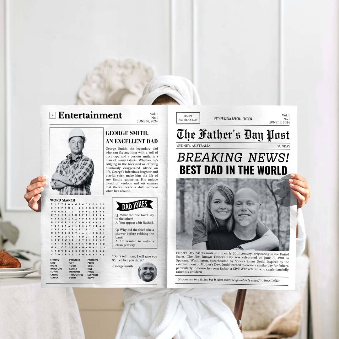 Fathers Day Newspaper Gift From Daughter Son Editable Template Presents ...