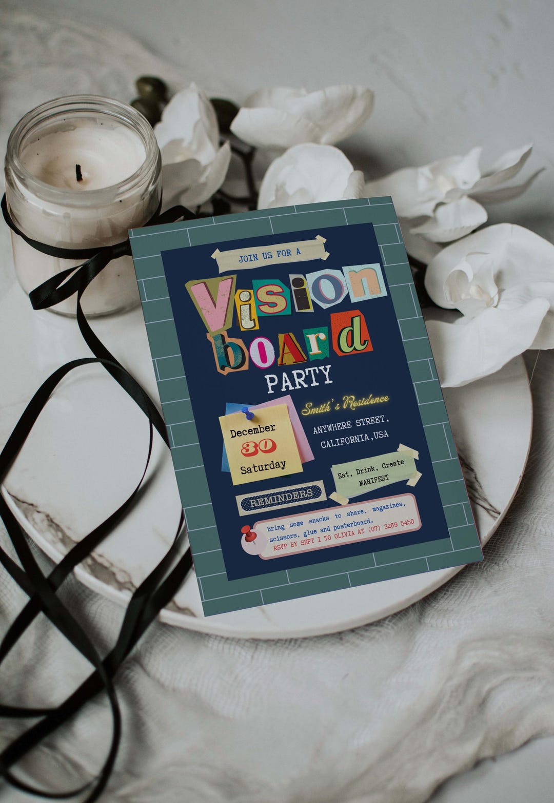 Vision Board Party Invitation Template Editable Canva Invite Printable ...