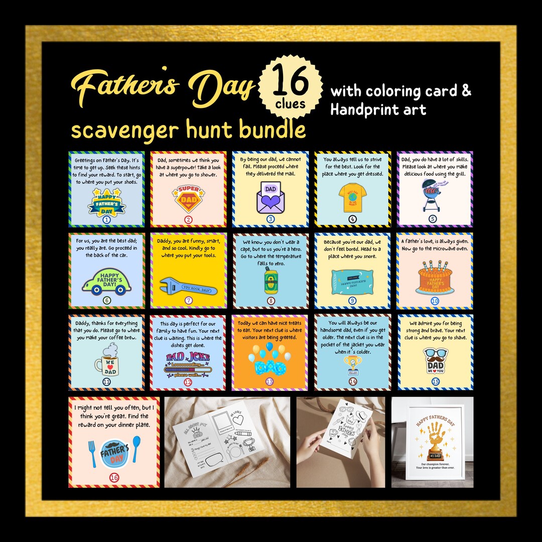 Fathers Day Scavenger Hunt All About My Dad Fathers Day Handprint Craft ...