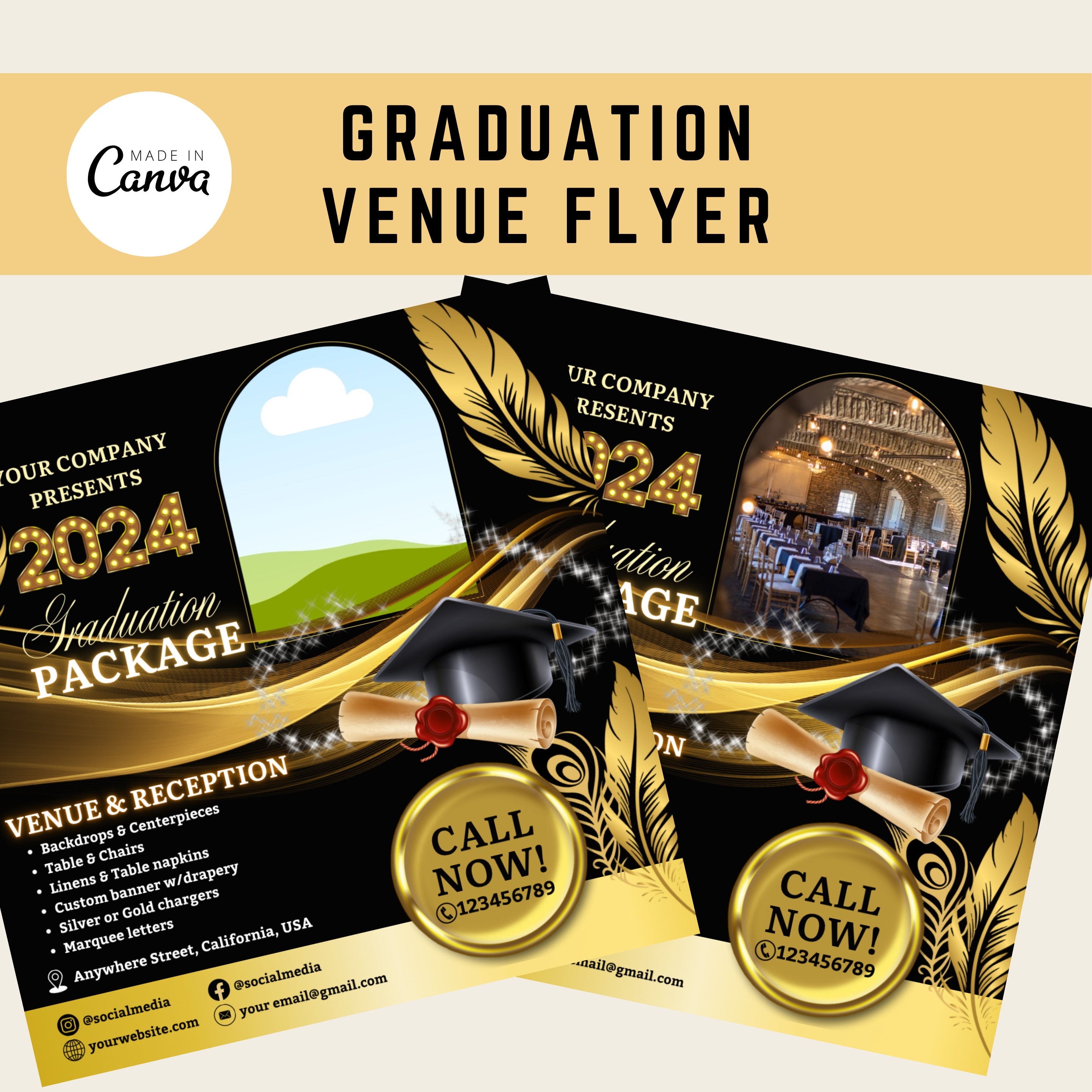 Graduation Venue Flyer Template Editable Canva Flyer for Social Media ...