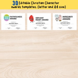 Christian Character Awards Certificate Template Editable Canva Award ...